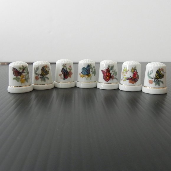 Accents | Vintage Set Of 7 Porcelain Thimbles With Butterflies | Poshmark